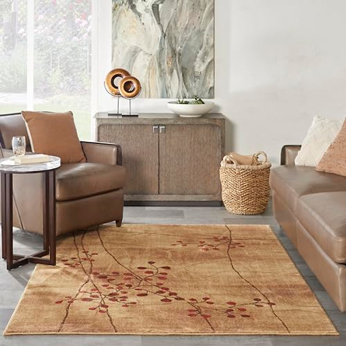Nourison Somerset Rustic Area Rug 3'6" x 5'6", Latte, Rectangular, 0.5" Thick, Easy -Cleaning Non Shedding Bed Room Living Room Dining Room Kitchen