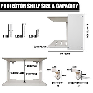 Projector Mount Shelf, Projector Wall Mount Shelf 2 Layers Wall Mount Floating Shelves Wall Hanging Shelf for Router Projector Camera TV Accessories 2 Installation Methods Ventilation Design
