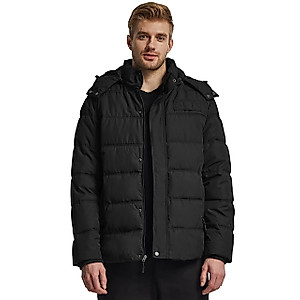wantdo Men's Winter Thicken Puffy Coat Puffer Jacket with Removable Hood (Black, X-Large)