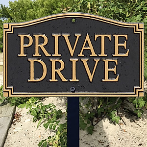 SmartSign “Private Drive” GardenBoss Statement Plaque | 5.75" x 9.5" Aluminum Plaque with 18" Black Lawn Stake