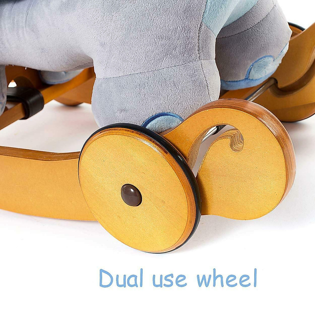 labebe - Baby Rocking Horse, Plush Rocking Animal, Toddler/Baby Wooden Rocker Toy for Nursery, Ride on Toy for Girl&Boy 1-3 Years, 2 in 1 Rocking Elephant Blue with Wheel, Kid Riding Horse Toys
