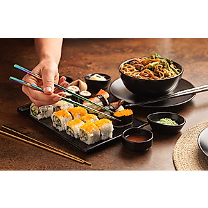 EMRSTORES Stainless Steel Chopsticks - Multicolor Reusable Chopsticks - 5 Pairs Dishwasher Safe Metal Chopsticks - Easy to Use - Square Lightweight Chop Sticks - Gift Set