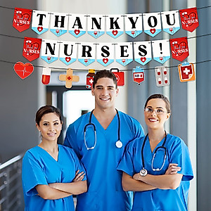 Thank You Nurses Banner Paper Bunting Garland for Nurse Appreciation Week Party Decorations Nursing Graduation Party Supplies Gifts