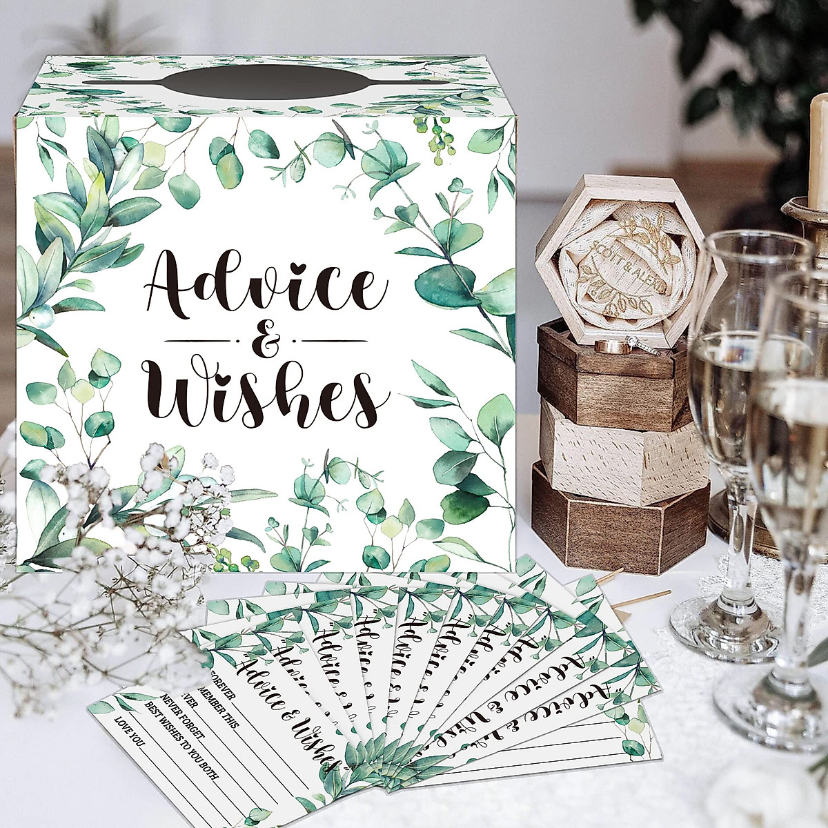 Advice and Wishes Cards for Newlyweds, Bridal Shower Game, 50 Pieces Green Themed Advice Cards with Holder Box for Bridal Shower, Meaningful Wedding Party Activity-13