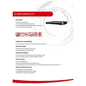 DS-7608NI-Q2/8P H.265 8 Channel PoE 4K 8MP Network Video Recorder NVR, Plug & Play, International Original English Version, Compatible with Hik-Connect, Hard Drive Not Included