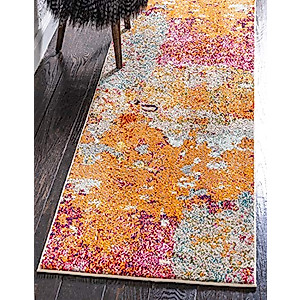 Unique Loom Chromatic Collection Modern Over-Dyed & Vibrant Abstract Area Rug for Any Home Décor, 2 ft 7 in x 10 ft, Multi/Beige