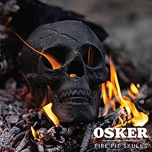 OSKER Ceramic Fireproof Fire Pit Skull Log for Bonfire, Campfire, Fireplace, Firepit | Halloween Decor | for Gas, Propane, or Wood Fires | 9 Inch - Black