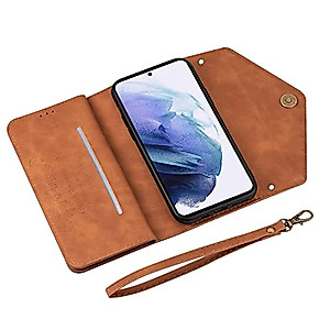 Ysnzaq Crossbody Lanyard Wallet Case for Samsung Galaxy S22 Ultra 5G 6.8", PU Leather Detachable Neck Strap with Credit Card Holder Phone Cover for Samsung Galaxy S22 Ultra 5G DKB Brown