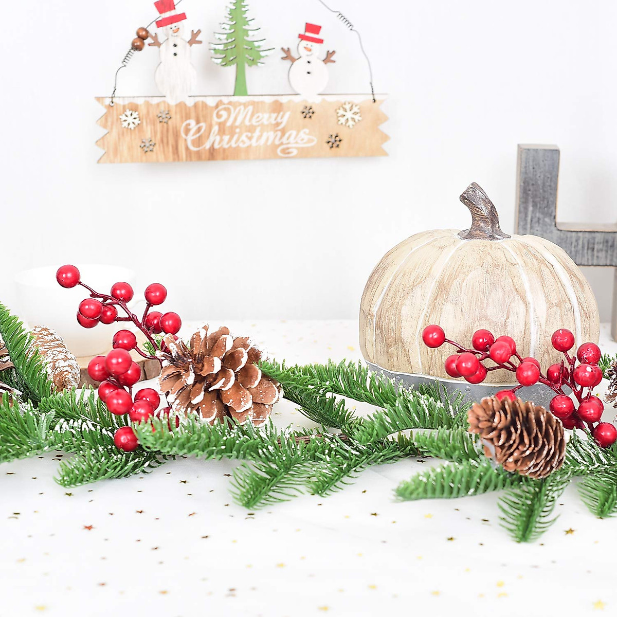 DearHouse 6FT Artificial Christmas Pine Garland with Red Berry Branch Pine Cone Winter Greenery Garland for Holiday Season Mantel Fireplace Table Runner Centerpiece Décor