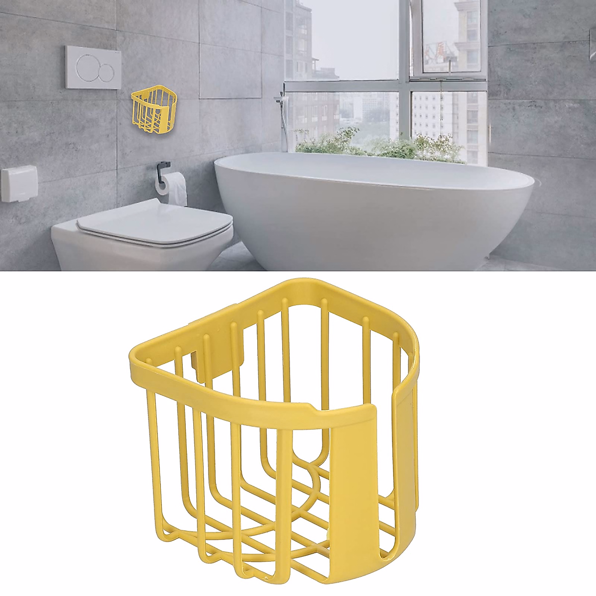 Mokernali Toilet Paper Holder, Wall‑Mounted Self Adhesive Toilet Roll Holder No‑Punch Toilet Shelf with No-Punch Sticker for Home Bathroom Kitchen(Yellow)