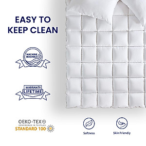 SLEEP ZONE Queen Size Cotton Mattress Pad, Machine Washable Mattress Protector Cover, Soft Cotton Top Cooling Mattress Topper Fits 8-21 inch Deep Pocket, Queen