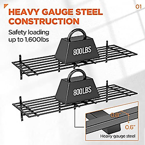 ORASANT 2-Pack 6x2FT(72x24IN) Heavy Gauge Steel Large Garage Wall Shelving Loading 1,600 lbs, Whole-Piece Foldable Heavy Duty Garage Shelving Wall Mounted, Garage Organization Shelves Floating Shelves