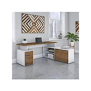 Bush Business Furniture Jamestown L Shaped Desk with Drawers, 72W, Fresh Walnut/White