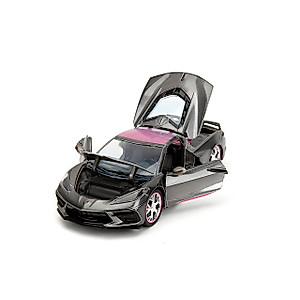 Pink Slips 1:24 2020 Chevy Corvette Stingray Die-Cast Car, Toys for Kids and Adults(Metallic Grey/Pink)