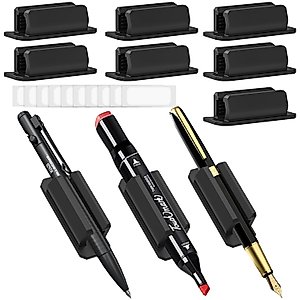 Paiholy 10 Pack Silicone Pencil Holder, Adhesive Pen Holder for Desk with 10 Extra 3M Pads, Marker Holder for Classroom and Teacher, Pen Clip for Clipboard Office Desk Accessories, Black