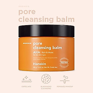 Hanskin AHA Pore Cleansing Balm, Alpha Hydroxy Acid, Exfoliating, Gentle Blackhead Cleanser and Makeup Remover Balm [80g]