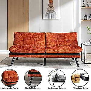 Anwick Futon Sofa Bed Convertible Futon Sleeper Couch, 71" Sleeper Sofa Bed with Adjustable Backrest, Modern Loveseat Couch for Compact Living Room, Apartment, Office (Orange)
