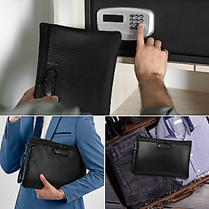 Nezyo Fireproof Safe Money Document Bag with Lock 2 Pcs Notary Journal Bag Waterproof Bag with Zipper for A4 Storage Pouch File Passport Tablet, 14 x 10 Inch and 6.7 x 10 Inch(Black, Horizontal)