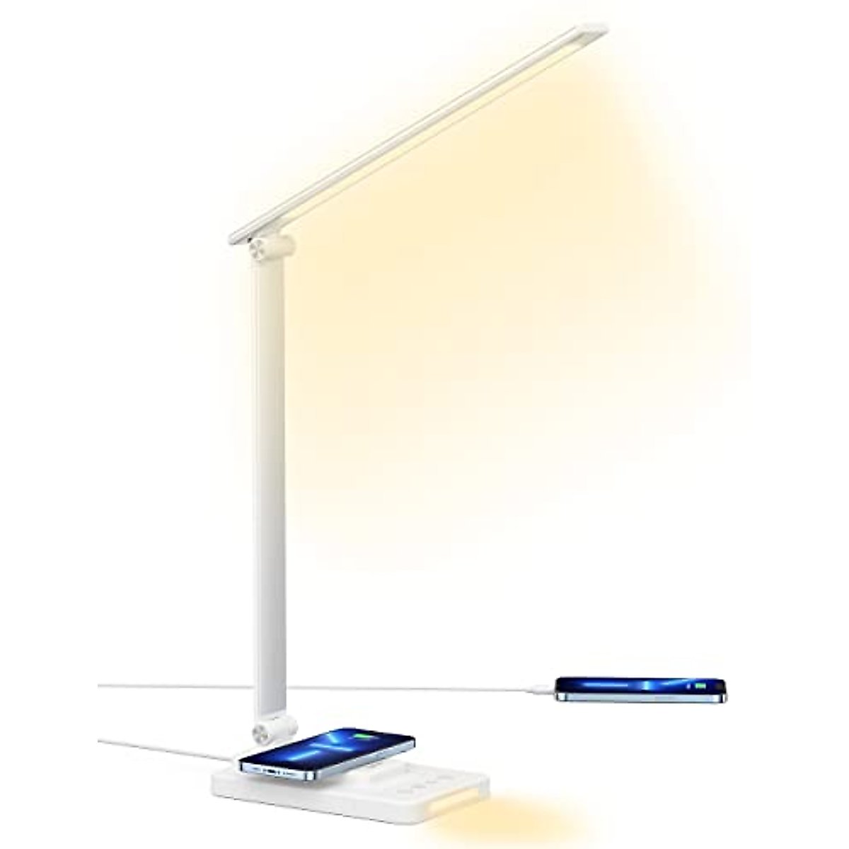 sympa LED Desk Lamp with Wireless Charger, Night Light, Dimmable Table Lamp with USB Charging Port, 5 Brightness & 5 Lighting Modes, 60 min Timer, Memory Function for Home Nail Office Reading