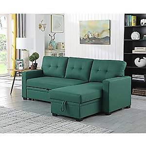 EOVTK 82" L-Shaped Convertible Sleeper Sectional Sofa, 2 in 1 Pull Out Couch Bed with Reversible Storage Chaise for Living Room, Small Space Apartment, Green