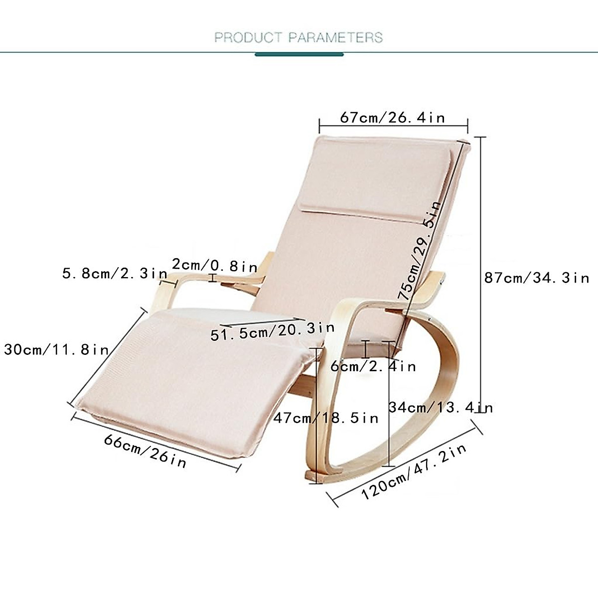 MOOTEK Single Rocker Chair, Adjustable Rocking Chair Lounge Chair, Recliner Chair with Adjustable Footrest, Multifunctional Rocking Chair, for Apartment/Living Room/Bedroom/Balcony/Courtyard