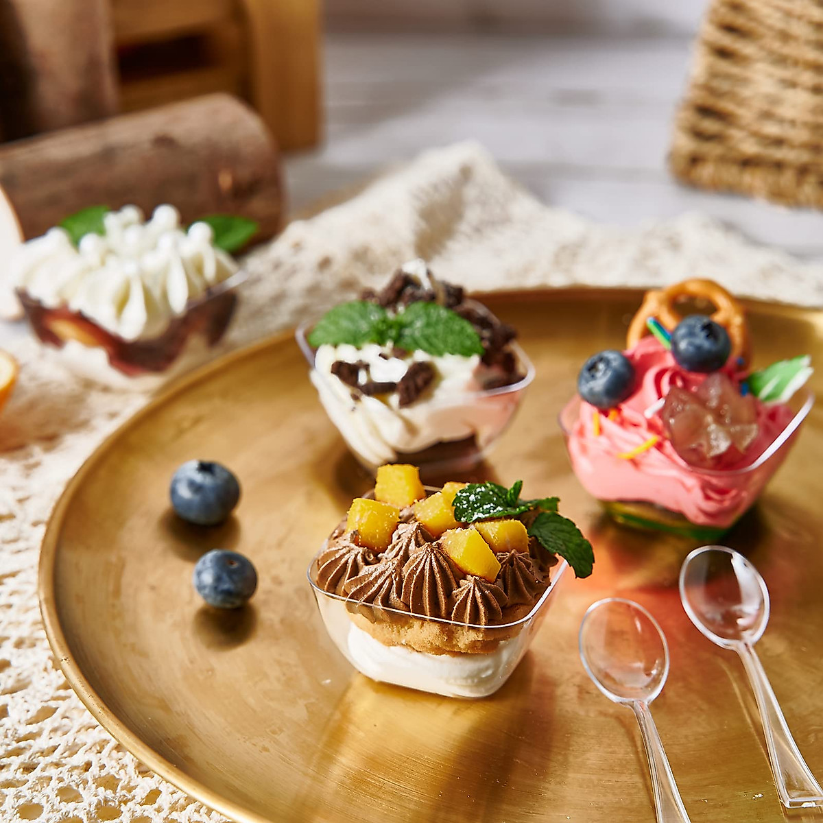 JOLLY CHEF 200 Pack 2.6 oz Mini Dessert Cups with Spoons, Clear Plastic Pudding Appetizer Cups for Party - Small Reusable Serving Bowl Ideal for Christmas Halloween Wedding