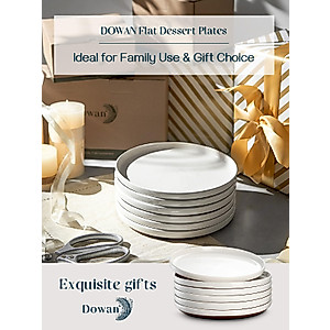 DOWAN 8.5" Moon-White Sesame Glaze Dinner, Dessert & Salad Plates Set of 6, Porcelain Ceramic, Microwave, Oven & Dishwasher Safe, Perfect for Daily Dining, Family Gatherings, Parties & Gifts