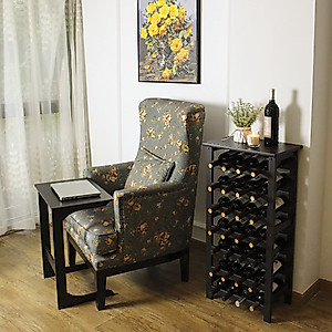 SMIBUY Bamboo Wine Rack, 28 Bottles Display Holder with Table Top, 7-Tier Free Standing Storage Shelves for Kitchen, Pantry, Cellar, Bar (Dark Brown)