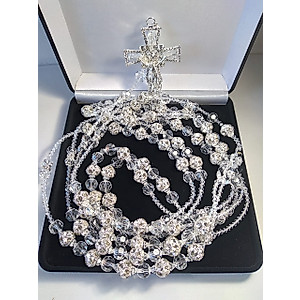 Wedding Lasso/Lasso para boda de Cristal fino Combinado con bola de rhigestone de 16 mm con Cristal Lasso Color Plata sin imagenes y Cruz catolica.