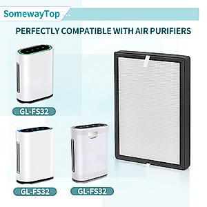 GL-FS32 Replacement Filter Compatible with Mooka Air Replacement Filter and AZEUS/KOIOS Air Purifiers 3-IN-1 Air Cleaner for Home FS32 True HEPA, Pre-filter and Activated Carbon, 2 Packs