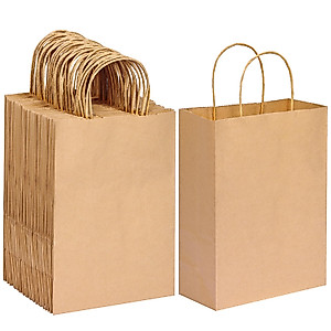 Moretoes 60pcs Gift Bags, Paper Bags with Handles, 7.1x3.6x9.3 Inch, Kraft Paper Bags Bulk Medium Size, Retail Bags, Brown Paper Bags for Party, Businesses, Shopping
