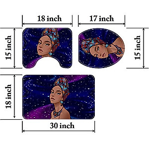 Classic African Black Women Bathroom Shower Curtain Sets with Rugs(Large), Purple Hair Black Girl Shower Accessories and Bathroom Decor, 4 pcs Set - 1 Shower Curtain & 3 Toilet Mat and Lid Cover