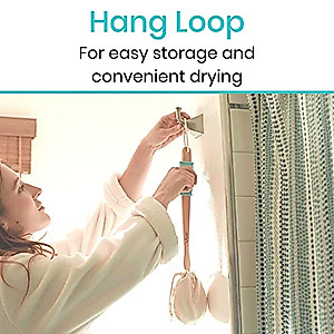 Vive Lotion Applicator for Back, Feet (17.5") - Self Washer Beauty Shower Sponge, Long Handle Cream Wand for Elderly, Women - Apply Medicine, Skin Cream, Body Wash, Sunscreen, Tanner (Easy Clean) (Light)