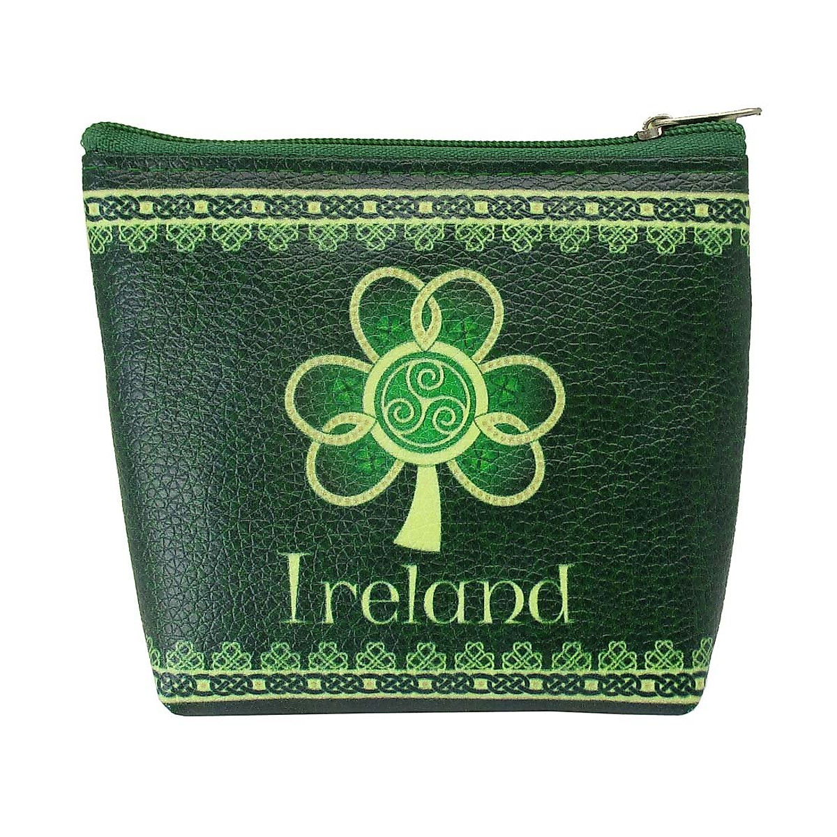 Clip Purse Ireland Shamrock Spiral with a Green and Yellow Celtic Design