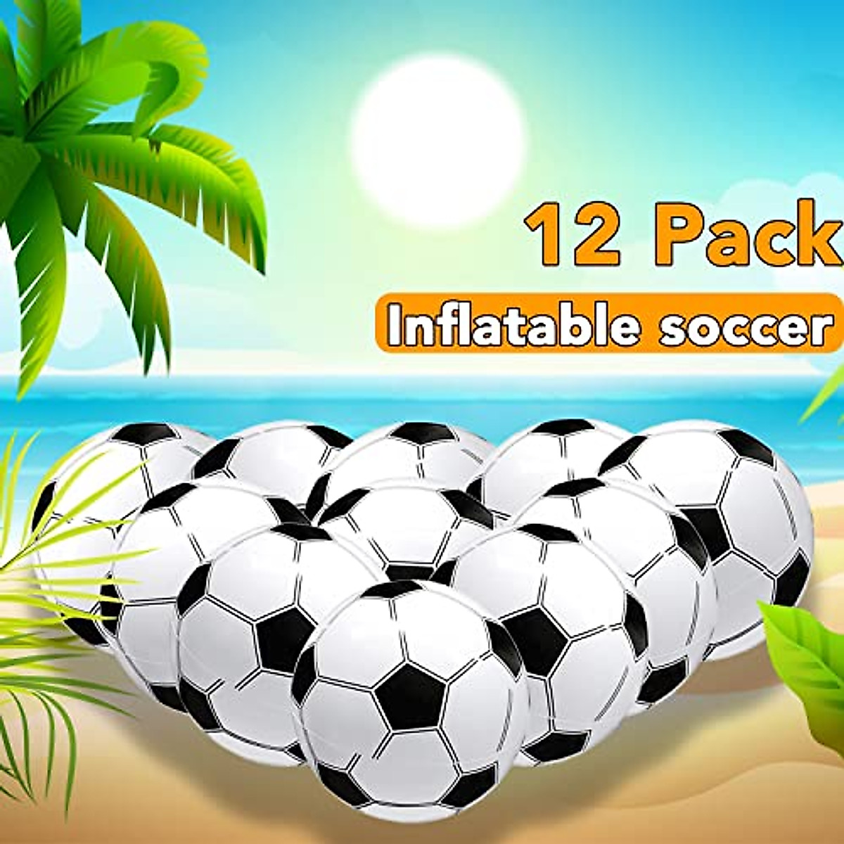 Jishi 16" Soccer Beach Balls Bulk 12-Pack Large Inflatable Blow Up Soccer Balls Party Favor Decorations, Summer Water Fun Birthday Party Gifts, Kids Pool Float Toys Toddler Outdoor Games & Activities