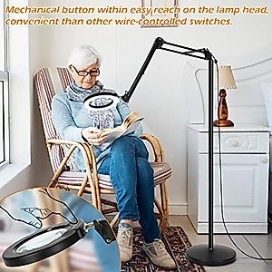 8X Magnifying Glass with Light and Stand, Krstlv 4-in-1 LED 5 Color Modes Stepless Dimmable Magnifying Floor Lamp, Adjustable Swing Arm Lighted Magnifier Lamp with Clamp for Close work, Craft, Reading