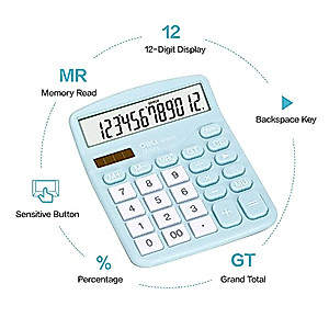 Calculator, Deli Standard Function Desktop Calculators with 12 Digit Large LCD Display and Sensitive Button, Solar Battery Dual Power Office Calculator, Blue