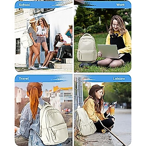 Small Backpack For School Girls Boys Aesthetic Lightweight Travel Daypack Simple Cute Backpack For Women Men Waterproof College High School Bookbag Fit 14 Inch Laptop With USB charging port,Beige