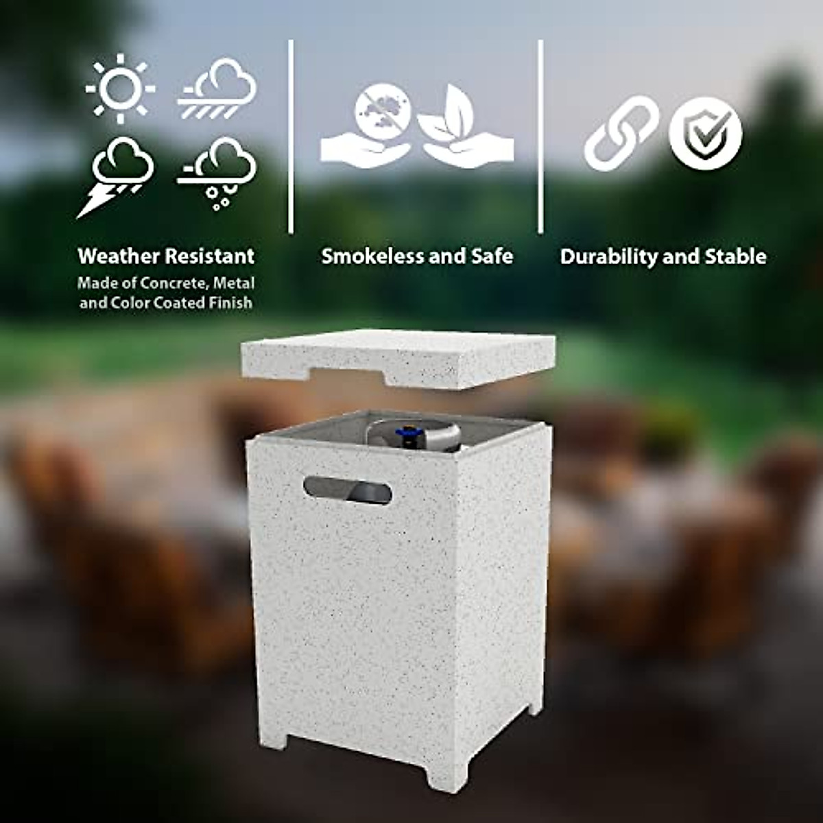 Kante 23.6" H Square Light Gray Eco-Friendly Concrete/Metal Outdoor Patio Backyard UV and Weather Resistant Modern Propane Tank Cover Storage Box for Gas Fire Pit, Hideaway Side Table,RMFP-T01-81904
