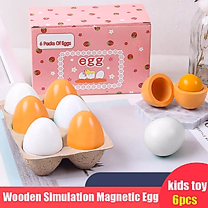 HANSGO Wooden Easter Eggs, 6PCS Pretend Play Food Play Kitchen for Kids Early Development Learning