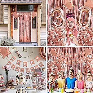 RUBFAC 30th Birthday Decorations for Women, Rose Gold Balloons, Fringe Curtain, Happy Birthday Banner Kits Party Supplies