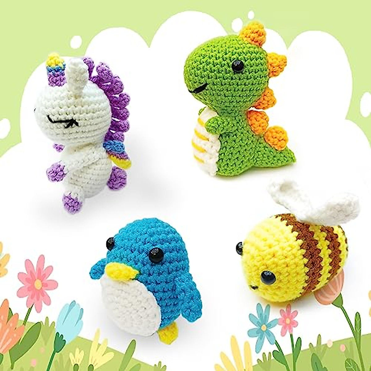 TGIQROVE Crochet Kit for Beginners, 4Pcs Animal Crochet Kit for Adults Include Videos Tutorials, Yarn, Eyes, Stuffing, Crochet Hook, Instructions, Kids Boys Girls Birthday Gifts