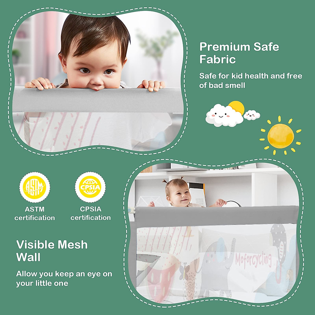 HONEY JOY Bed Rail for Toddlers, 77-in Extra Long, Portable Safety Bed Guardrail w/Double Safety Child Lock, Baby Bed Rail Guard, Fit King & Queen Full Twin Size Bed Mattress (77 INCH, Gray)