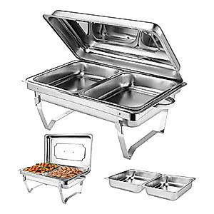 Buffet Warmer Server 2 Tray Chafing Dish Buffet Set Stainless Steel Food Warmer for Hotel Restaurant Parties Wedding Banquet Events