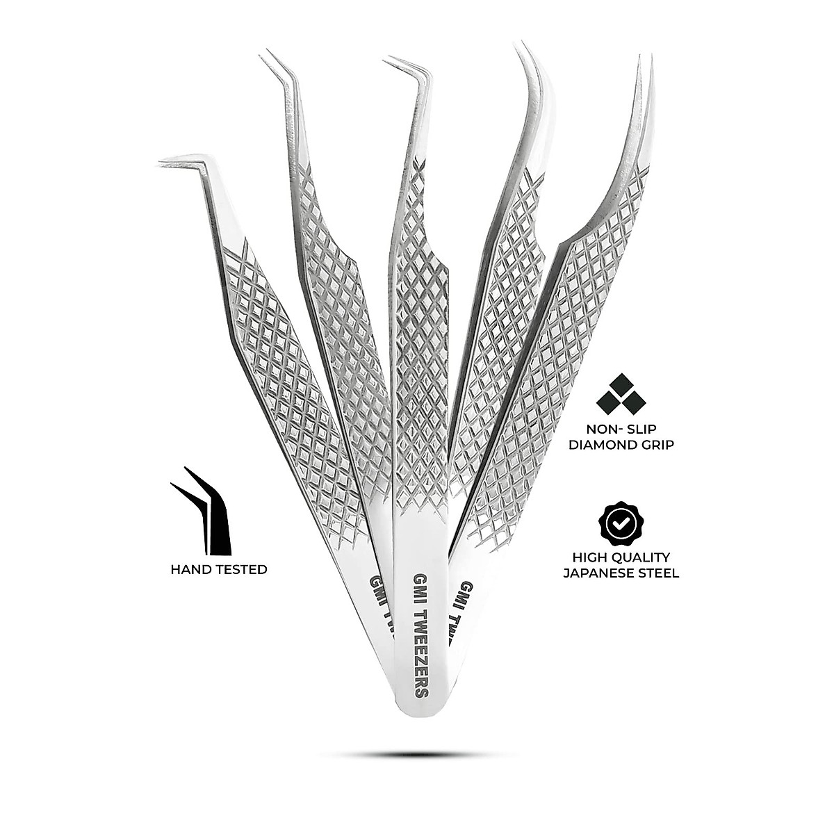 GMI Lash Tweezers - Set of 5 Eyelash Tweezers - Stainless Steel Eyelash Extension Tweezers - Multipurpose Lash Tweezers for Eyelash Extensions for Individual.