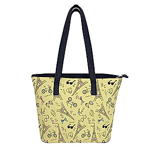 Cute Eiffel Tower Women's Tote Bag PU Leather Shoulder Bag Handbags Purse For Work Shopping Travel