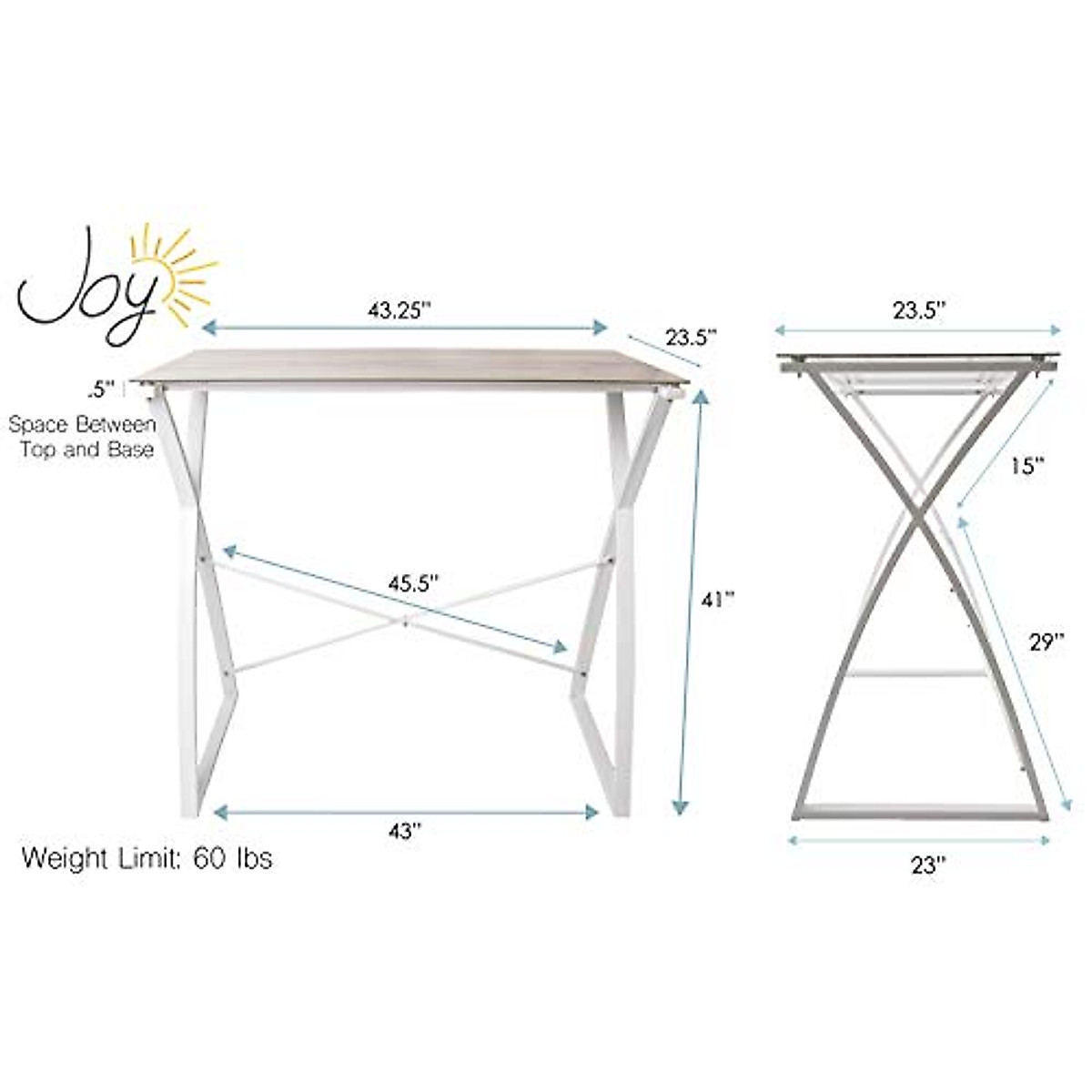 Stand Steady Joy Standing Desk | 43in Large Glass Desk | Modern Standing Desk with Tempered Glass Desktop & Wood Print | Tall Desk & Reception Table | Stand Up Desk for Home & Office (Wood Print)