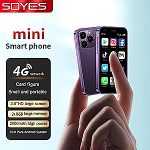 Mini Smartphone Android 10.0 SOYES XS16 4G Stundent Cellphone 5MP 2000mAh 3inch WiFi Bluetooth Handheld Sized Backup Small Mobile Phone Gift for Kid (2GB RAM 16GB ROM, Purple)