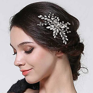 Easedaily Bride Wedding Hair Comb Silver Crystal Hair Pieces Rhinestone Headpieces Bridal Hair Clip Side Combs Hair Accessories for Women and Girls