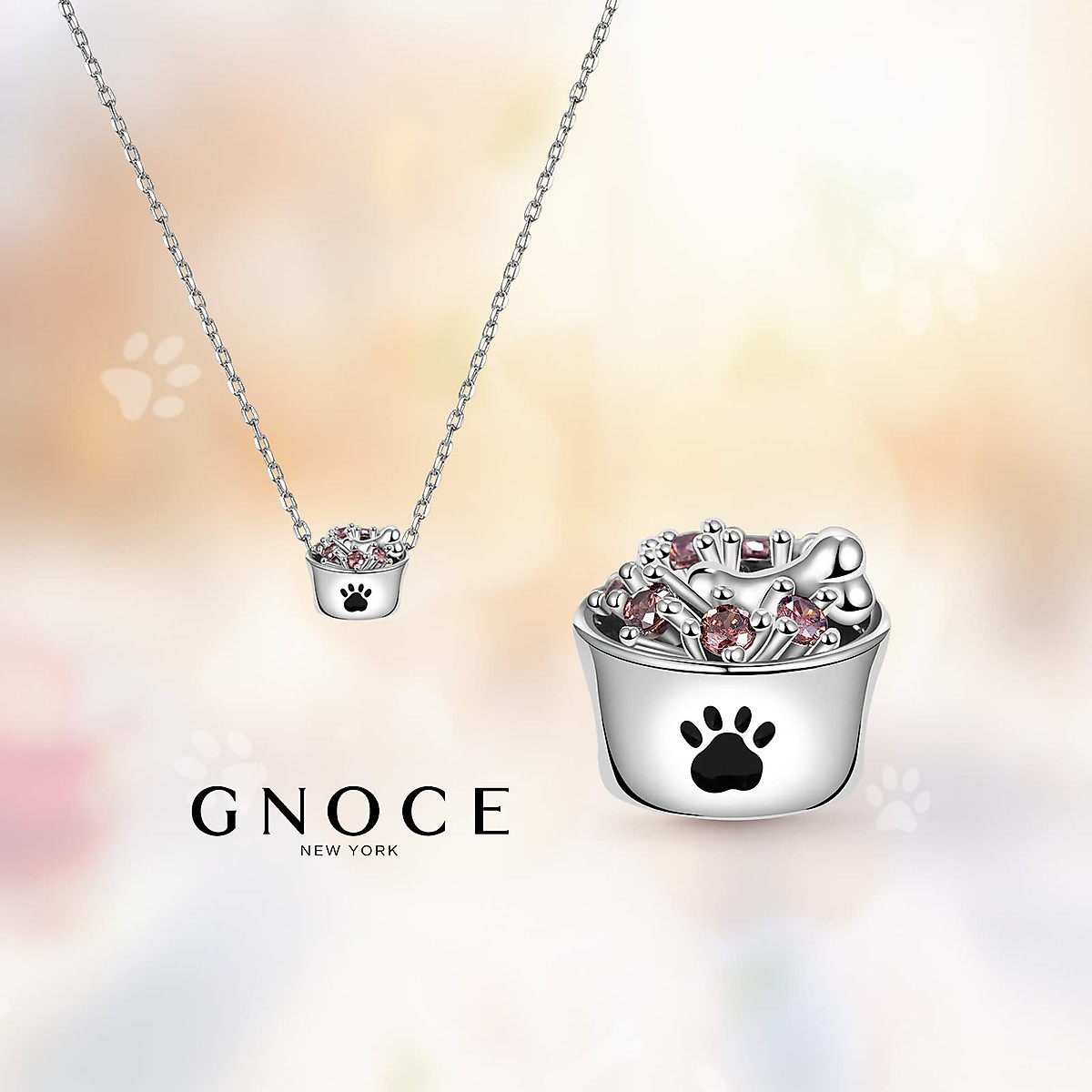 GNOCE Pet Food Bowl Charm Bead 925 Sterling Silver Charms Fits For Bracelet/Necklace Jewelry Gift For Women Wife